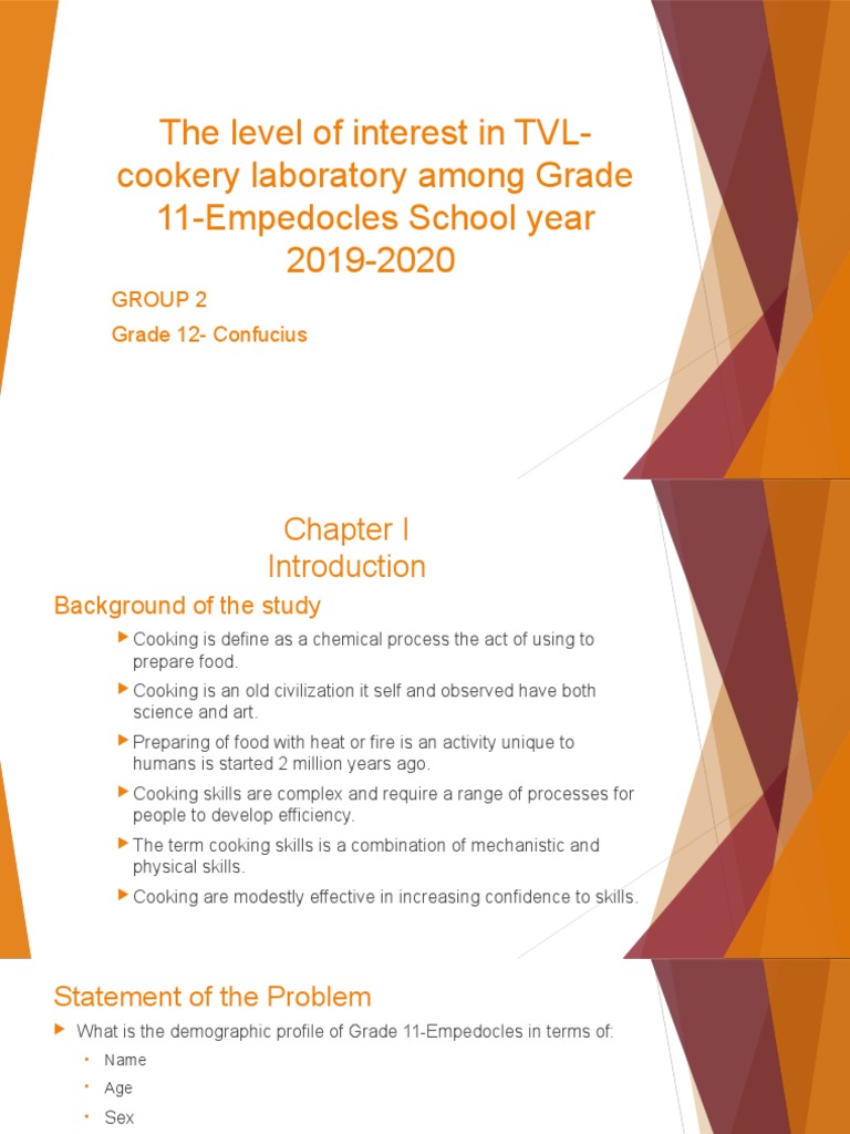 The Level of Interest in TVL-cookery Laboratory Among Grade 11-Empedocles School Year 2019-2020 ...