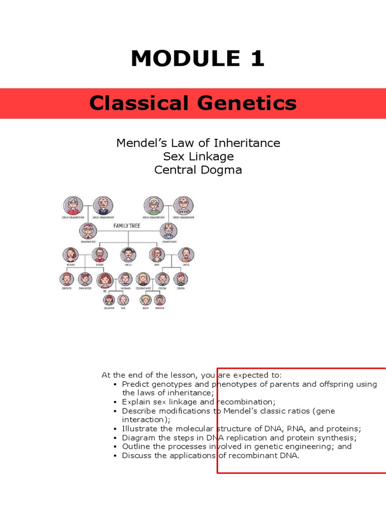 Classical Genetics: Mendel's Law of Inheritance Sex Linkage Central ...