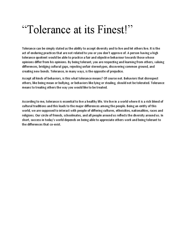 Understanding Tolerance and Diversity | PDF