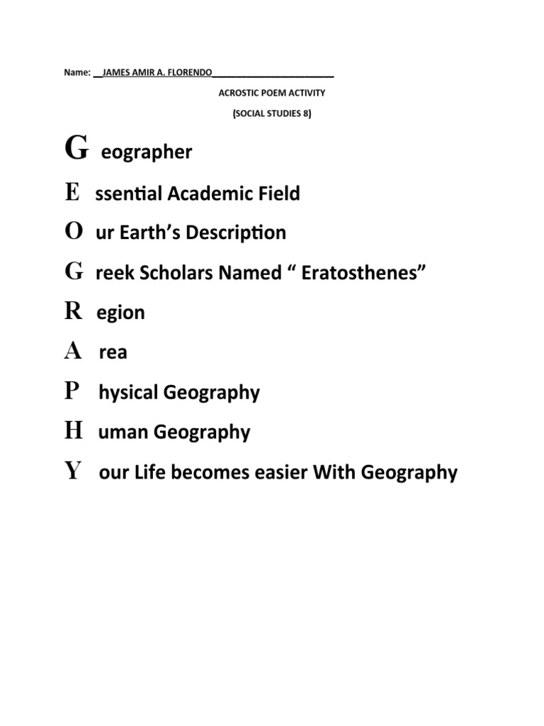 Acrostic Poem (SS8) | PDF | Science & Mathematics