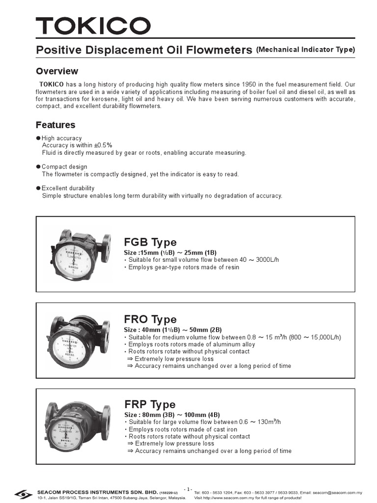 Tokico Positive Displacement Flow Meters | PDF | Flow Measurement ...
