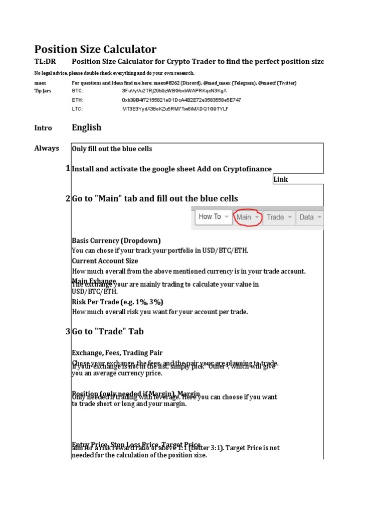 Crypto Position Size Calculator Tool | PDF | Bitcoin | United States Dollar