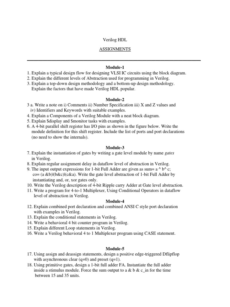Verilog HDL - 18ec56 Assignment | PDF | Hardware Description Language | Electronic Design