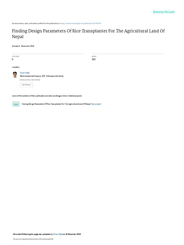 Finding Design Parameters of Rice Transplanter For The Agricultural ...