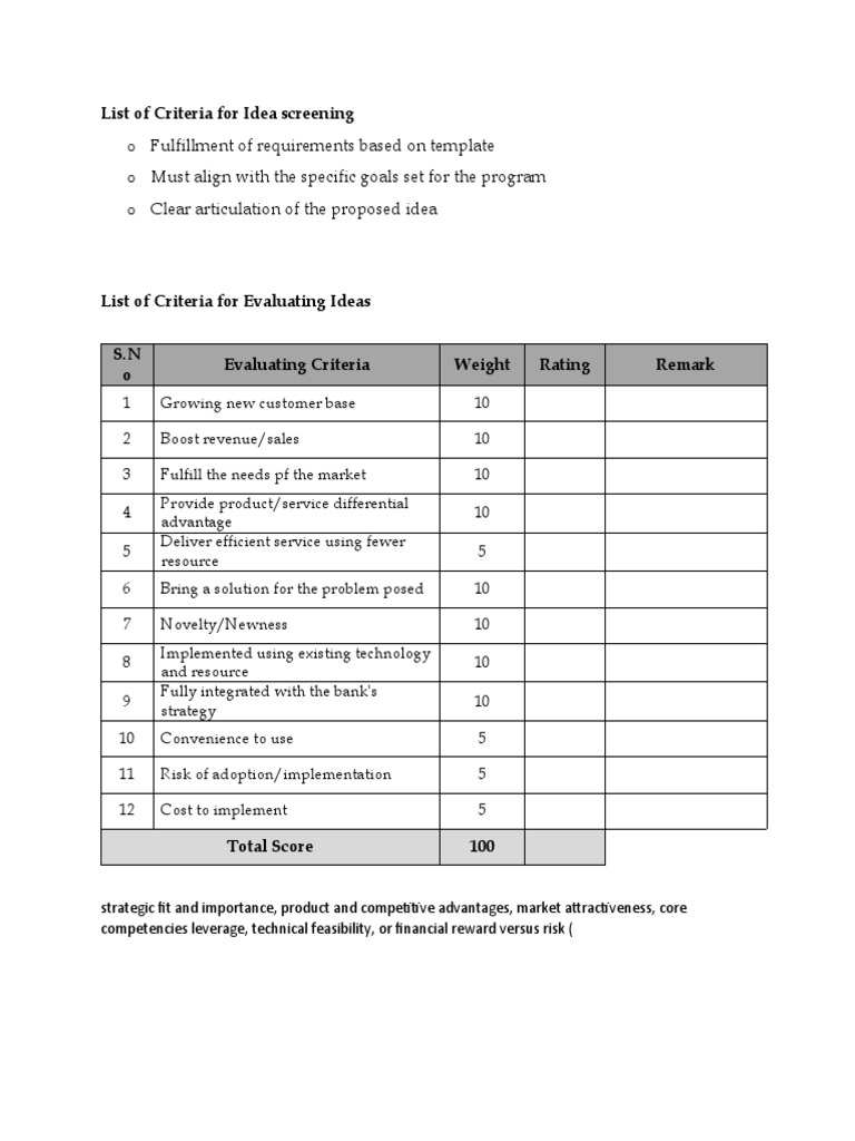 Criteria For Idea Screening | PDF