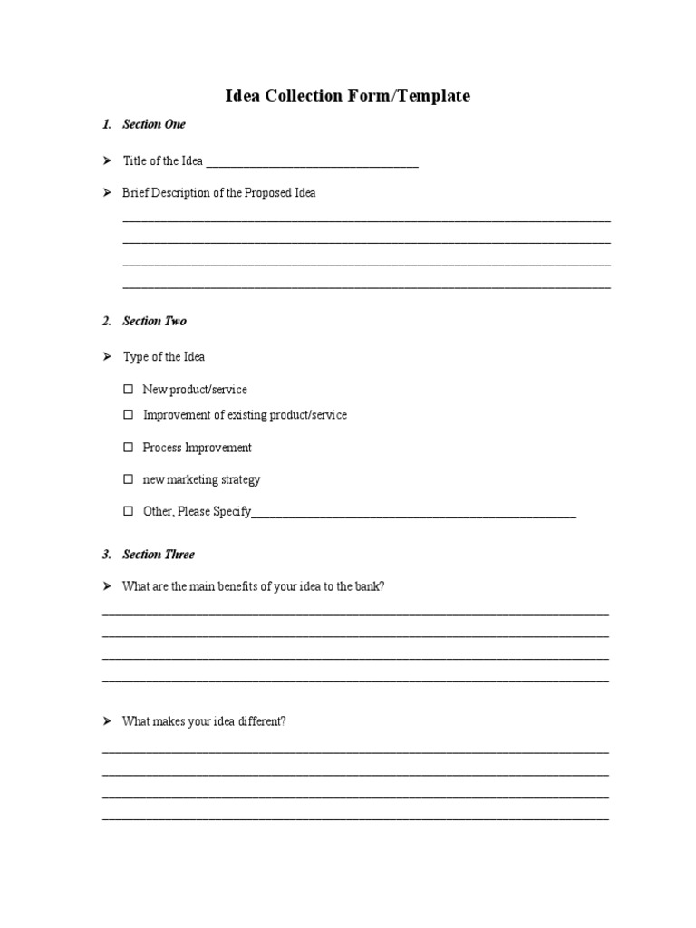Idea Collection Form | PDF | Cognition | Business