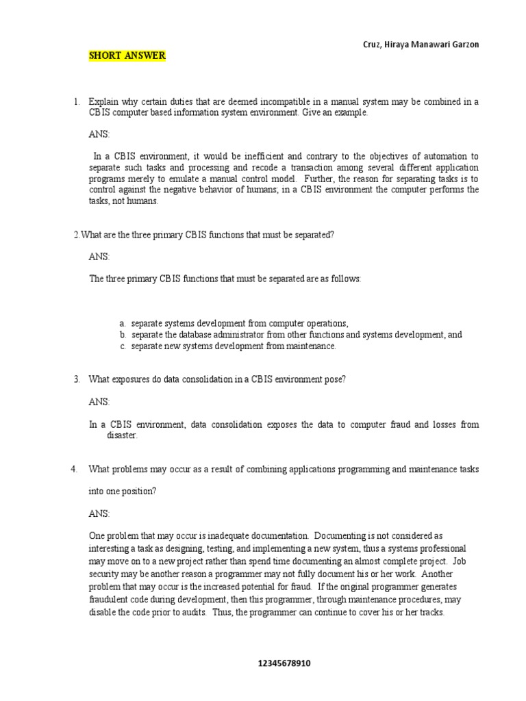 Short Answer IT Auditing James Hall | PDF | Backup | Disaster Recovery