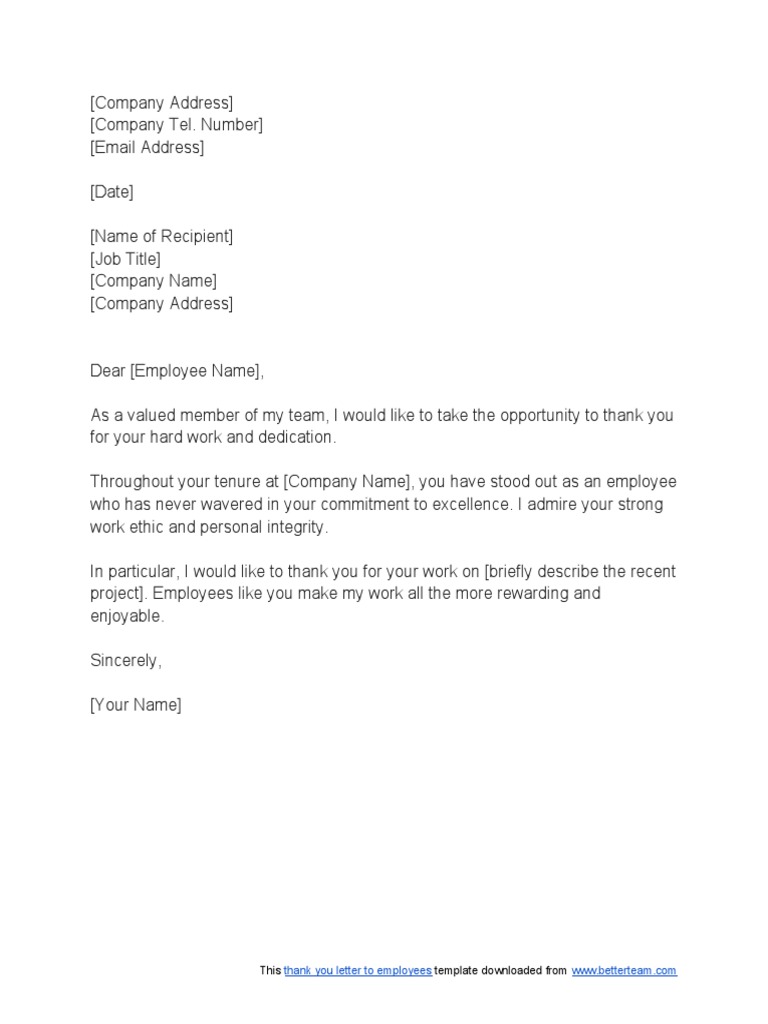 Thank You Letter To Employees For Outstanding Performance Template 2 2 ...