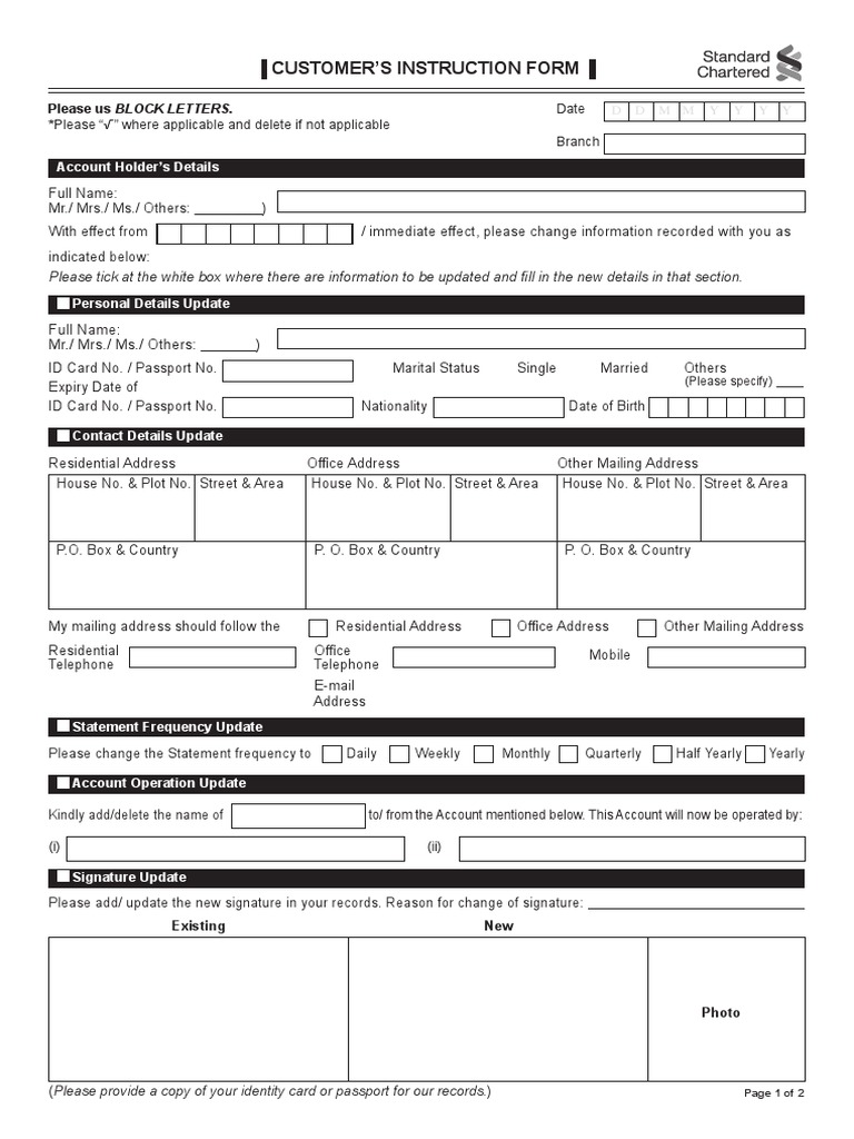 Client Instruction Form PDF | PDF | Deposit Account | Banks