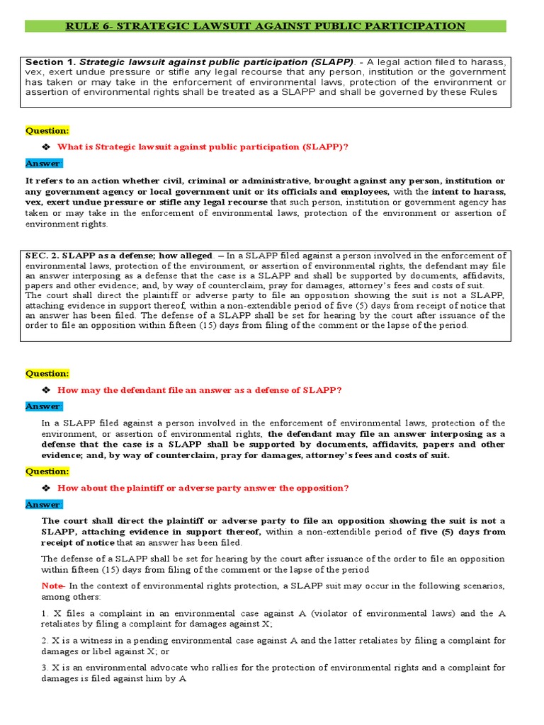 What Is Strategic Lawsuit Against Public Participation (SLAPP) ? | PDF ...