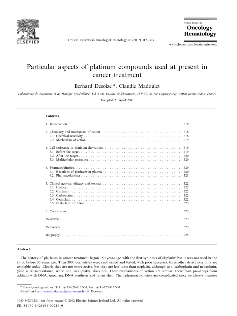 Particular Aspects of Platinum Compounds Used at Present in Cancer ...