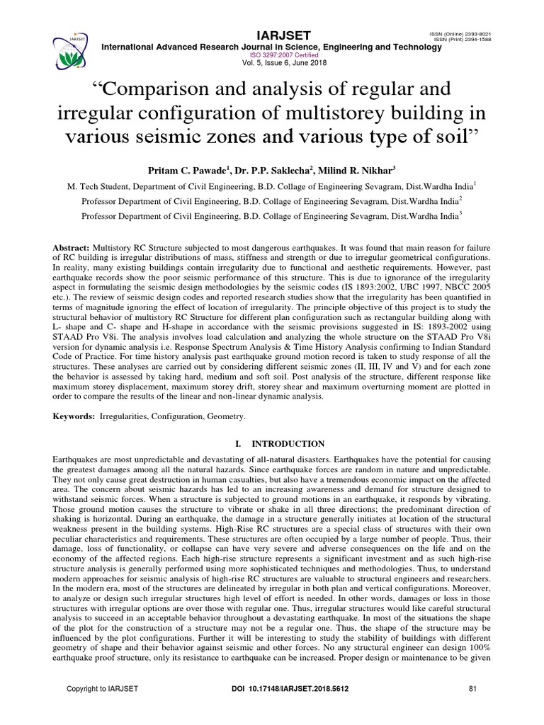 Comparison and Analysis of Regular and Irregular Configuration of Multistorey Building in ...