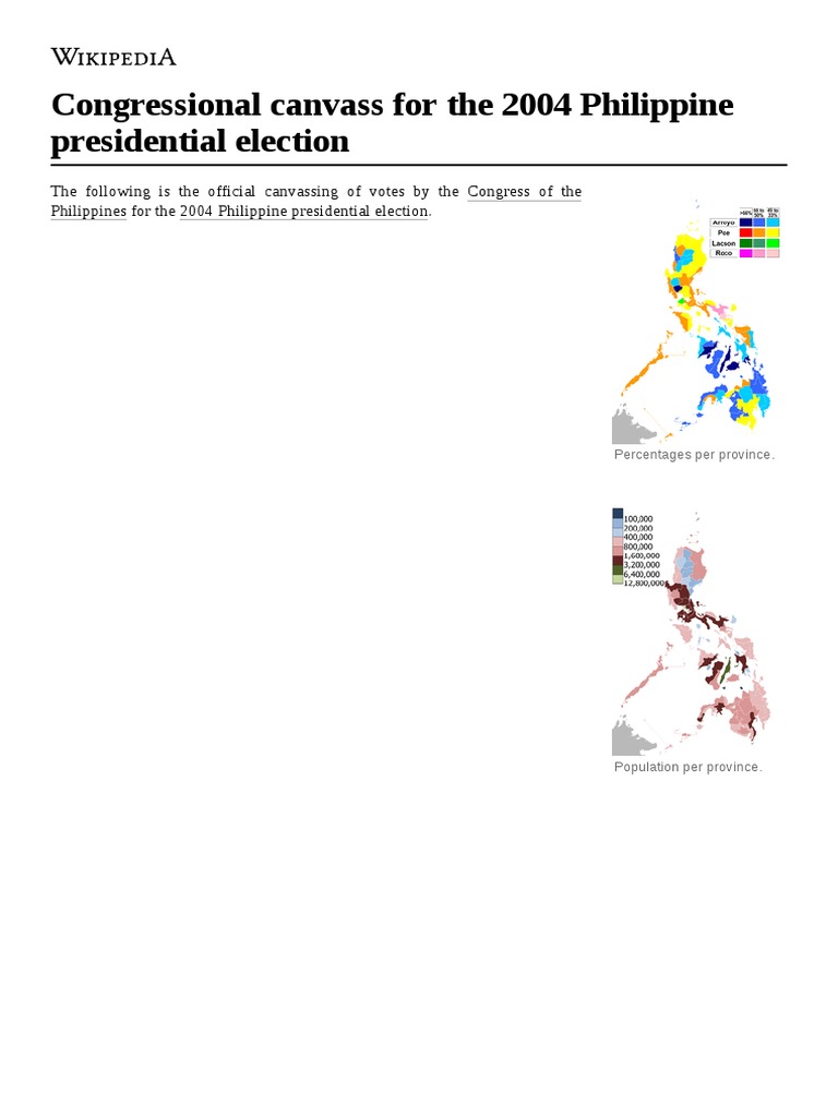 Congressional Canvass For The 2004 Philippine Presidential Election ...