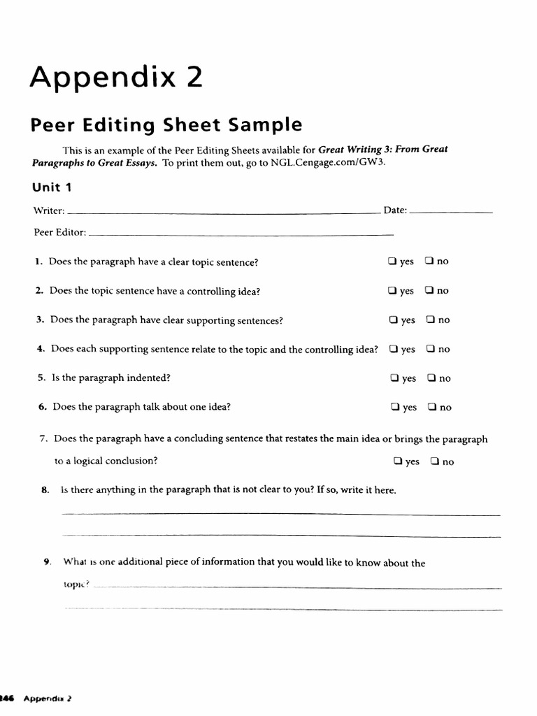 Peer Editing Sheet | PDF