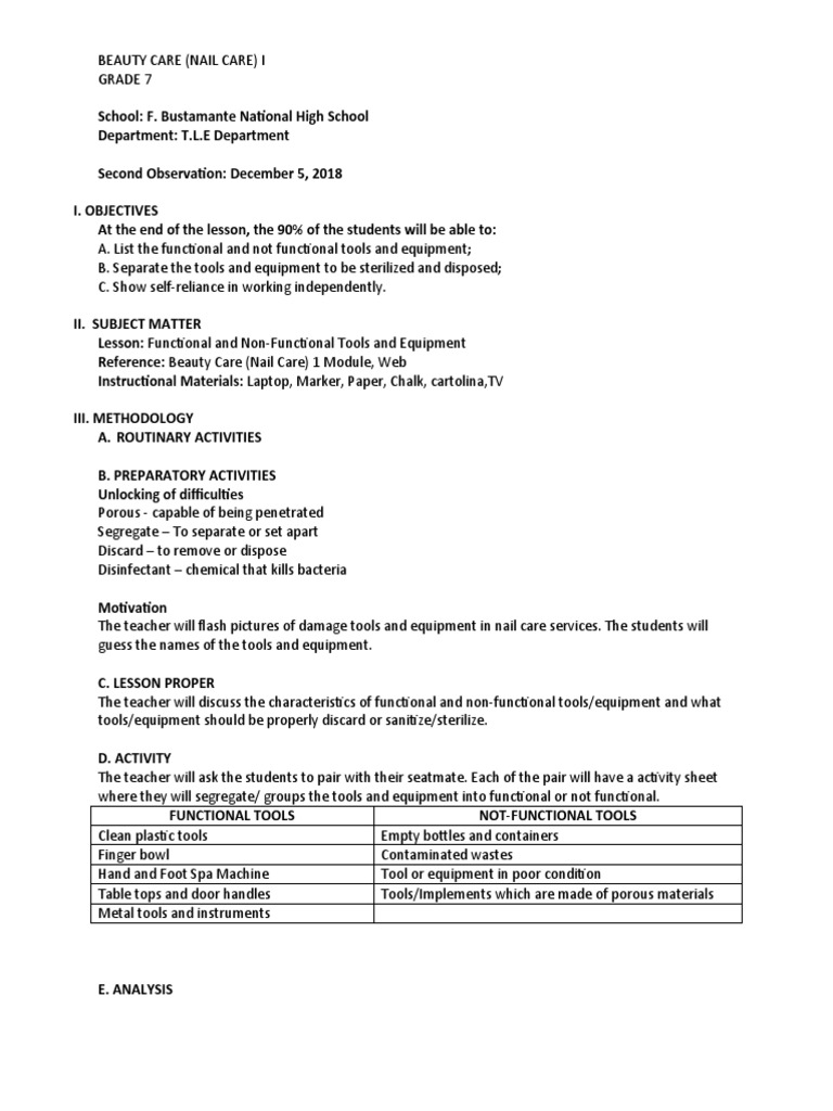 Functional and Non-Functional Tools and Equipment in Nail Care Services ...