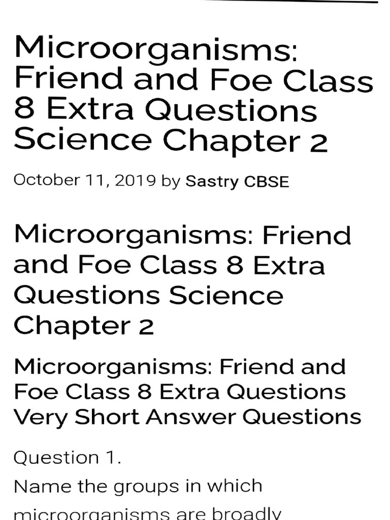 Microorganisms: Friend and Foe Class 8 Extra Questions Science Chapter ...