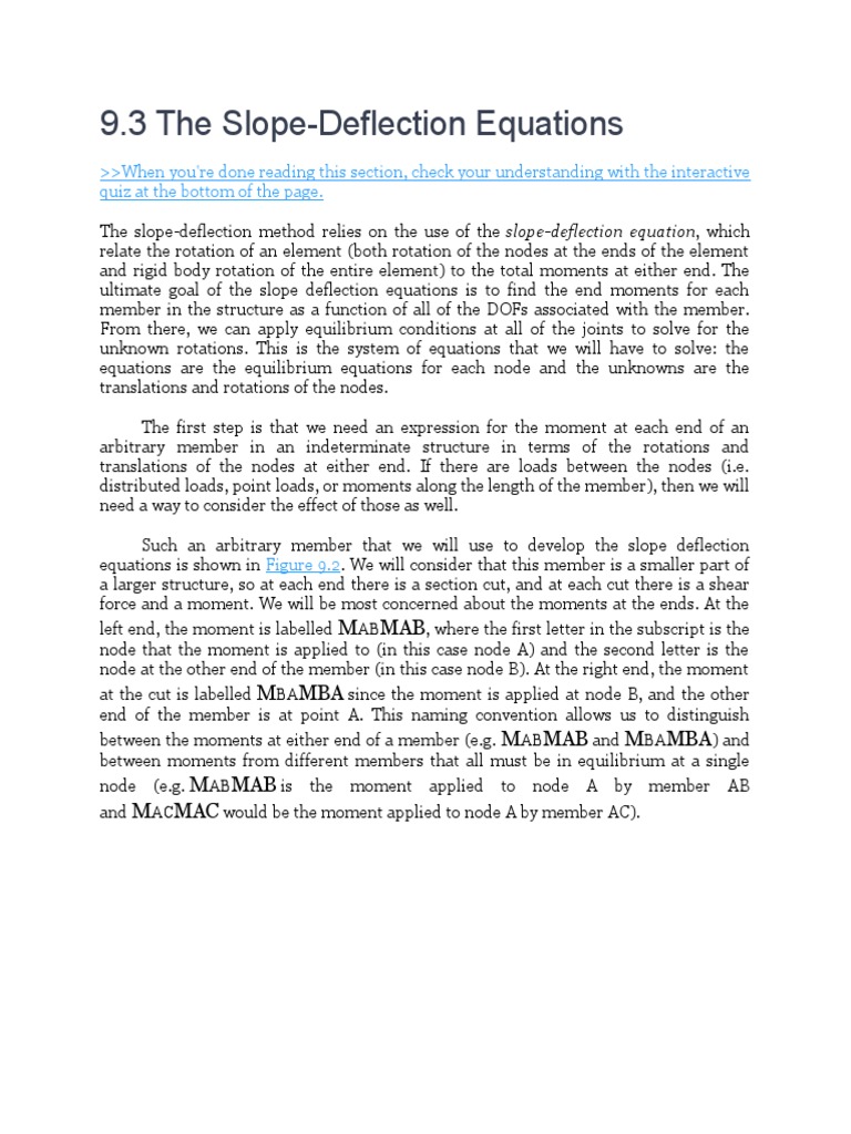 Slope Deflection Method | PDF | Truss | Beam (Structure)