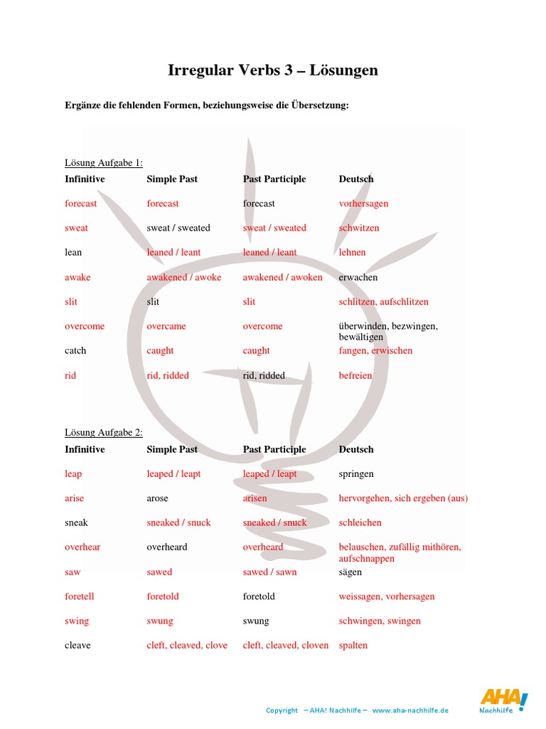 Irregular Verbs 3 - Lösungen | PDF