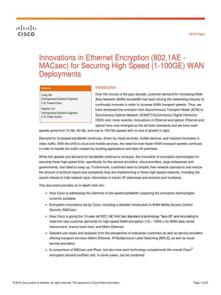 Innovations in Ethernet Encryption (802.1ae - Macsec) For Securing High ...