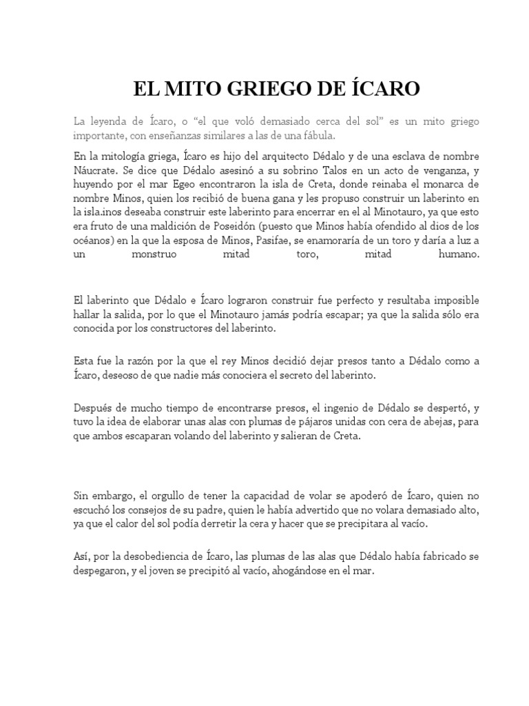 El Mito Griego de Ícaro | PDF