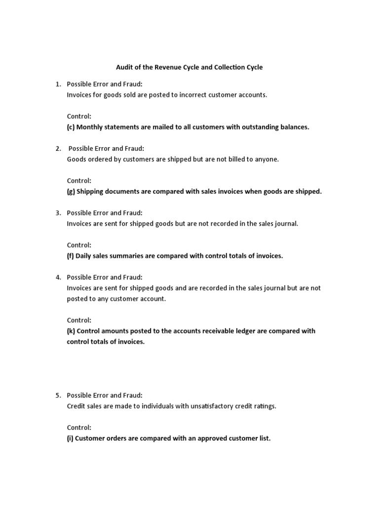 Audit of The Revenue and Collection Cycle | PDF | Financial Services ...