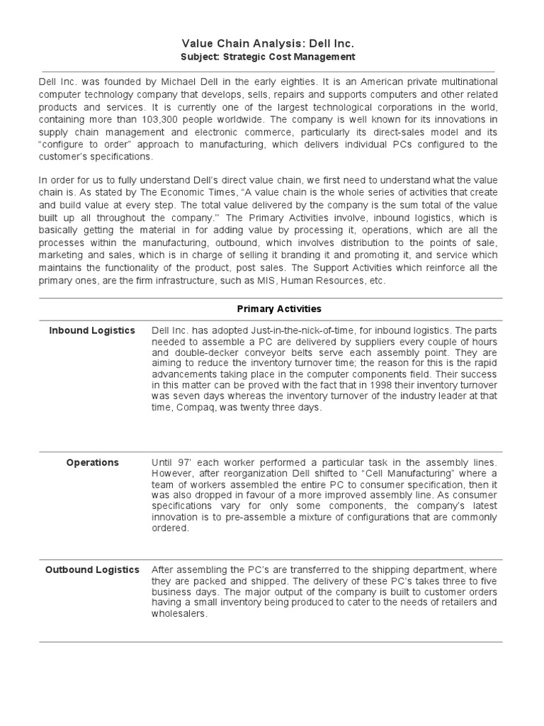 Value Chain Analysis - Dell Inc | Download Free PDF | Dell | Value Chain