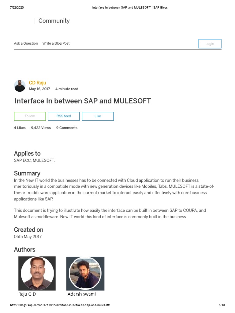Interface in Between SAP and MULESOFT - SAP Blogs | PDF | Application ...