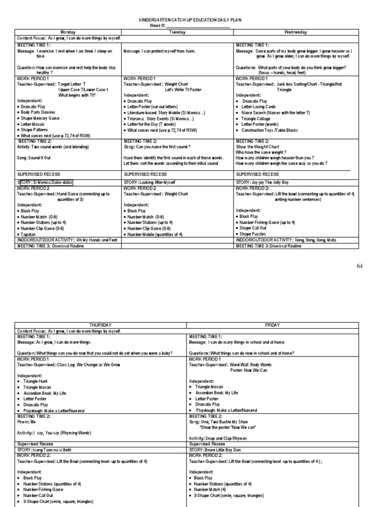 Kindergarten Lesson Plan Week 6 PDF | PDF | Letter Case | Drawing