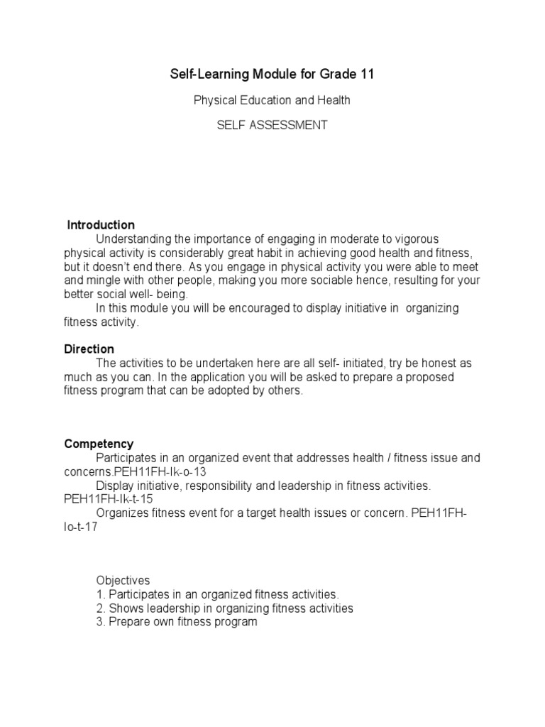 Self-Learning Module For Grade 11 | PDF | Physical Fitness | Physical ...