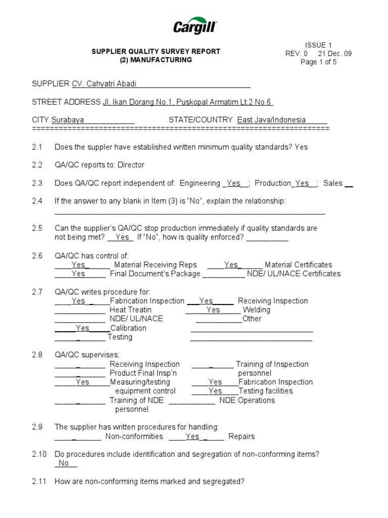 Cargill Checklist Sup Audit | PDF | Nondestructive Testing | Calibration