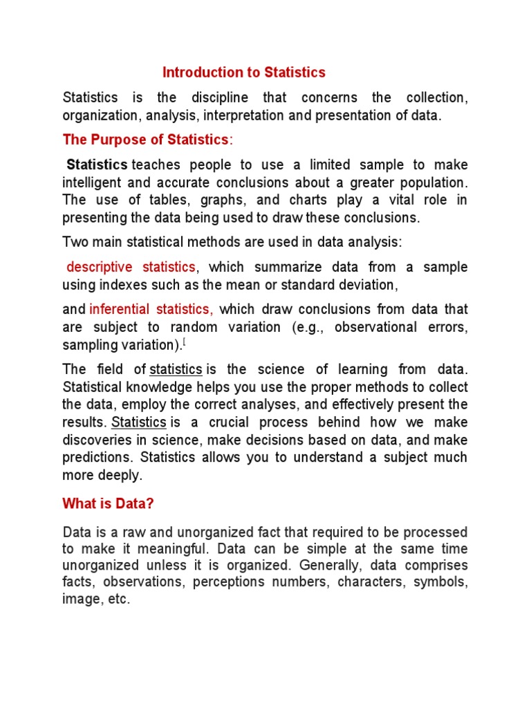 Introduction To Statistics Pdf Sampling Statistics Mean
