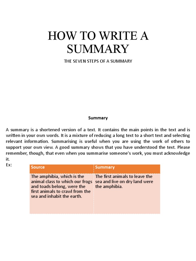 How To Write A: The Seven Steps of A Summary | PDF | Adverb | Sentence ...