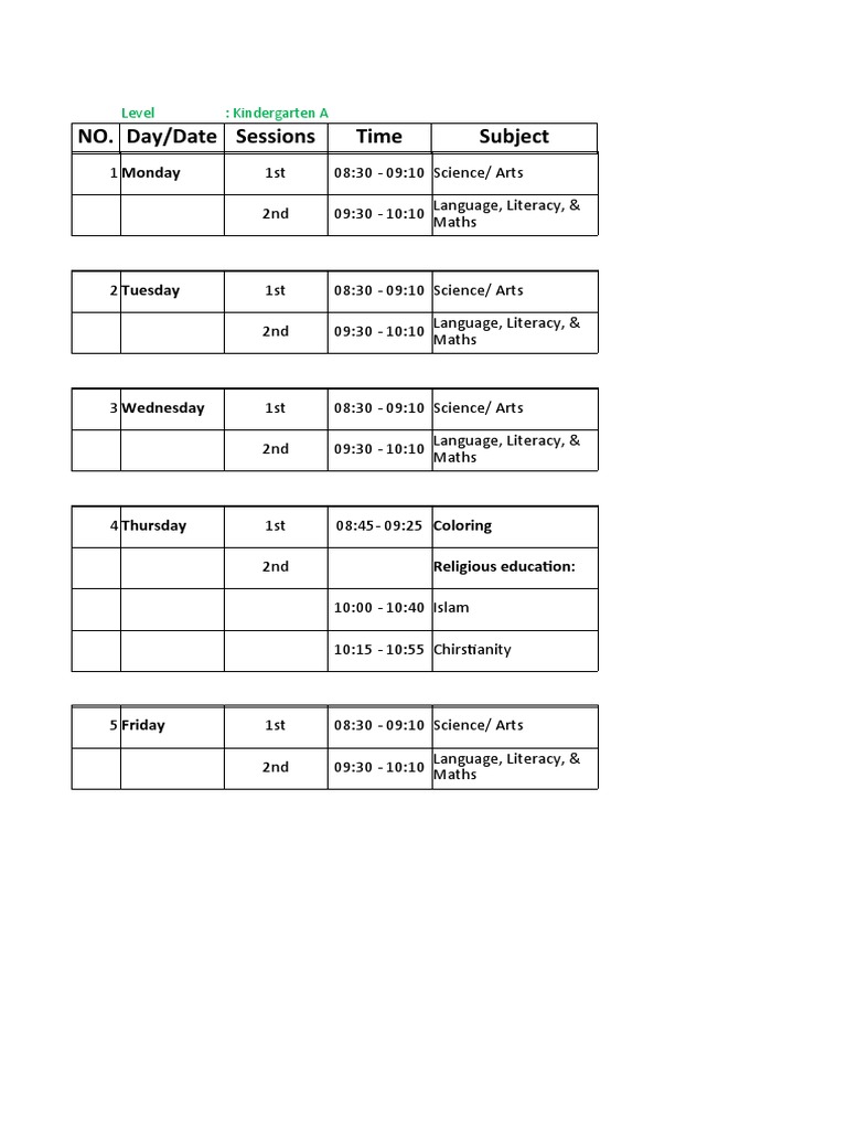 Kindergarten A Virtual Class Schedule | PDF