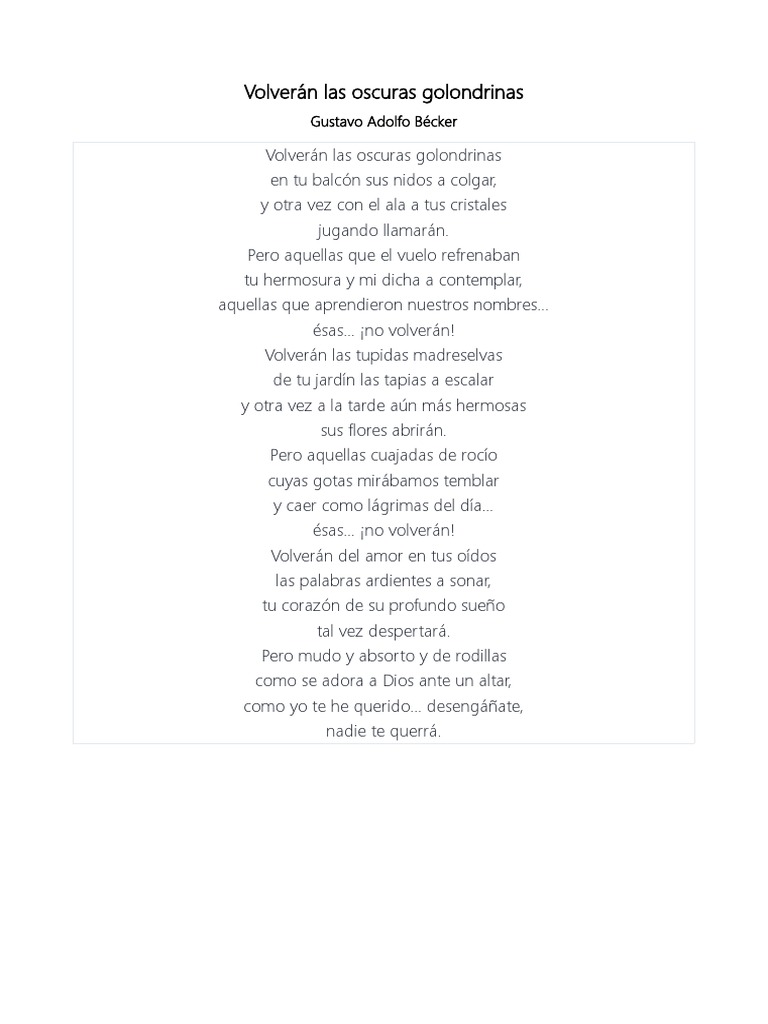 Volverán Las Oscuras Golondrinas Becker PDF | PDF