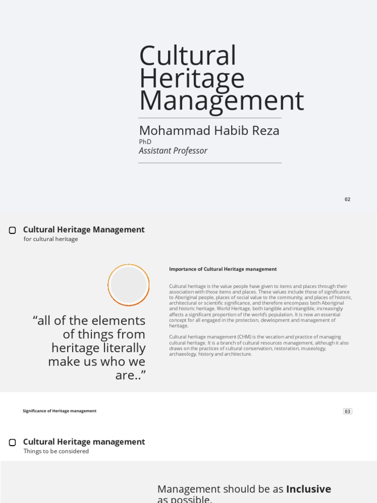 Lecture 2 - Cultural Heritage Management | PDF
