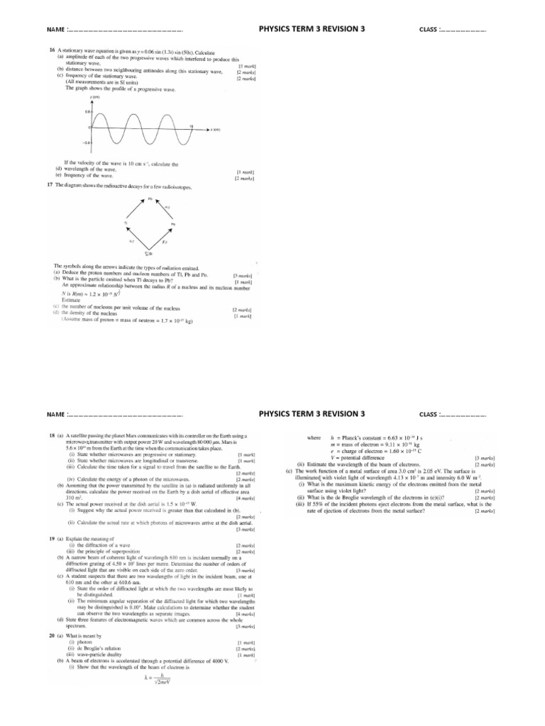 Physics Term 3 Revision 3: NAME: . CLASS | PDF