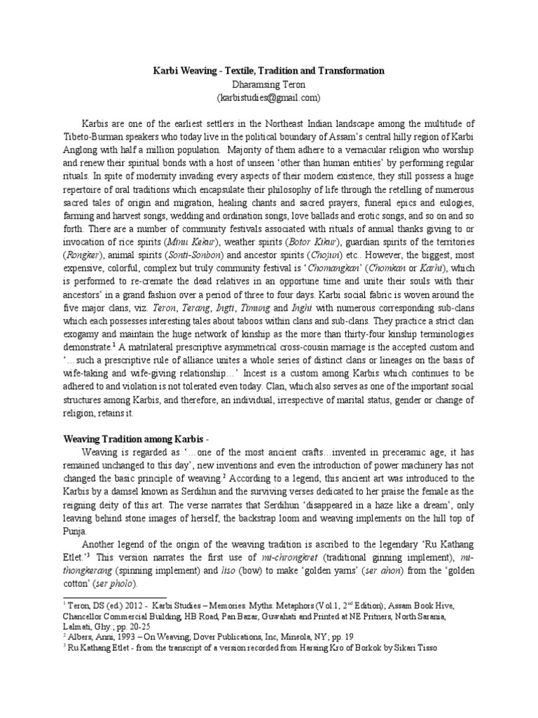Textile, Tradition and Transformation - Karbi Weaving | PDF | Loom ...