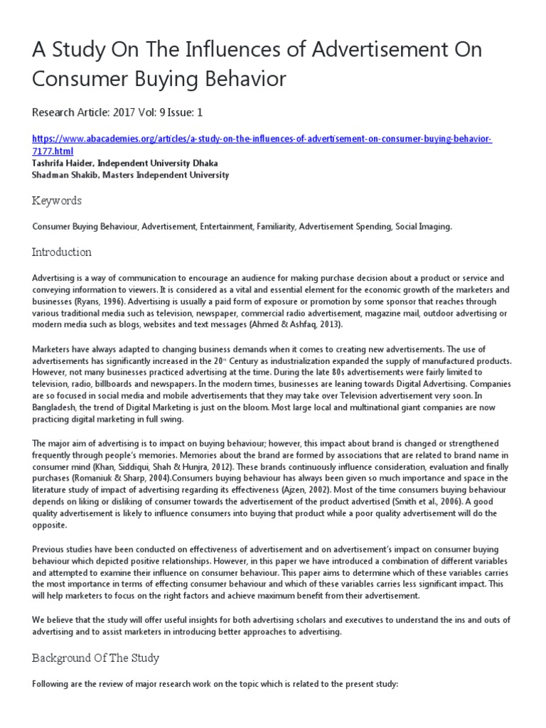 Impact of Advertising on Consumer Behavior | PDF | Advertising | Survey ...