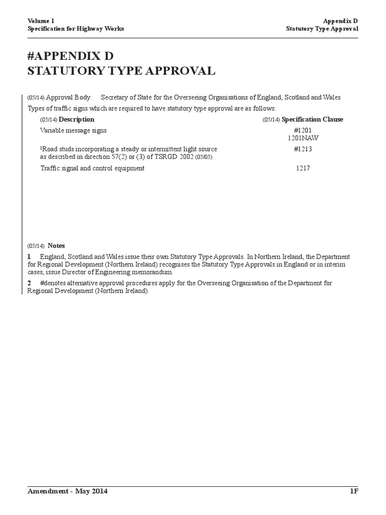 #Appendix D Statutory Type Approval: Description Specification Clause | PDF