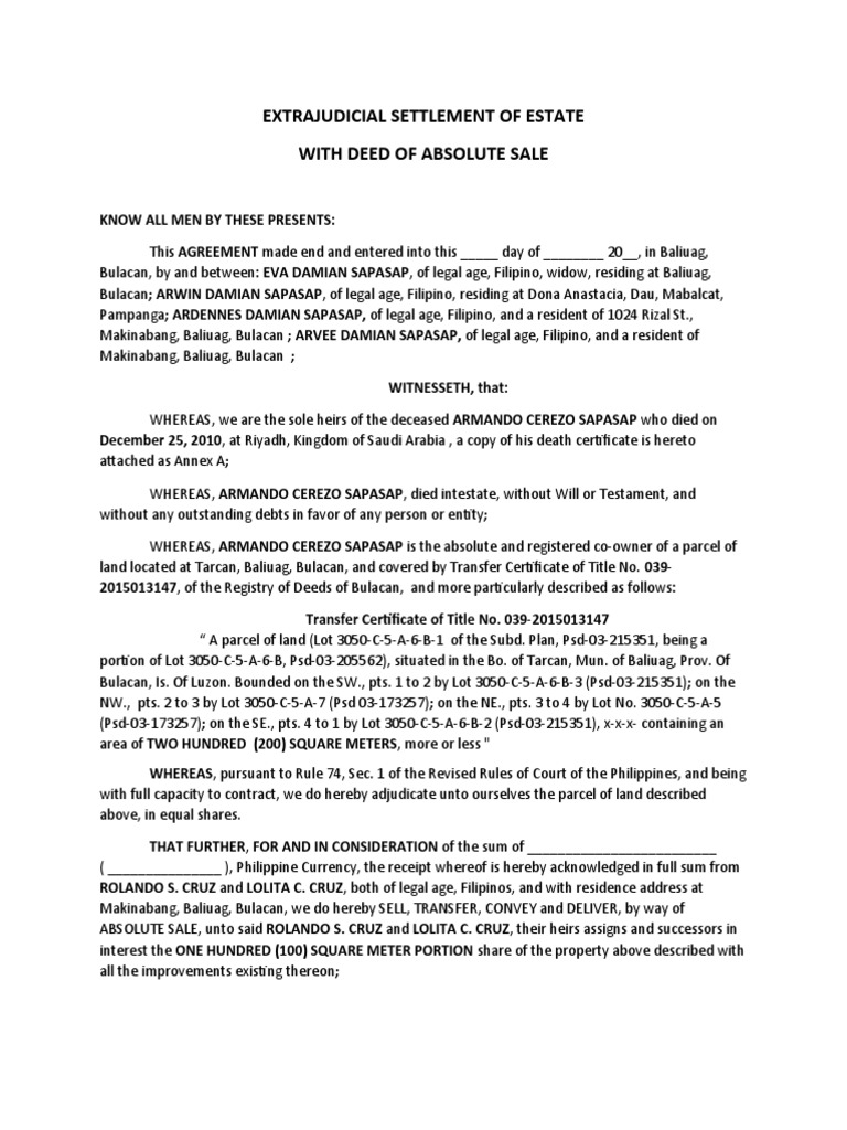 Extrajudicial Settlement With Sale of Real Property | PDF | Property ...