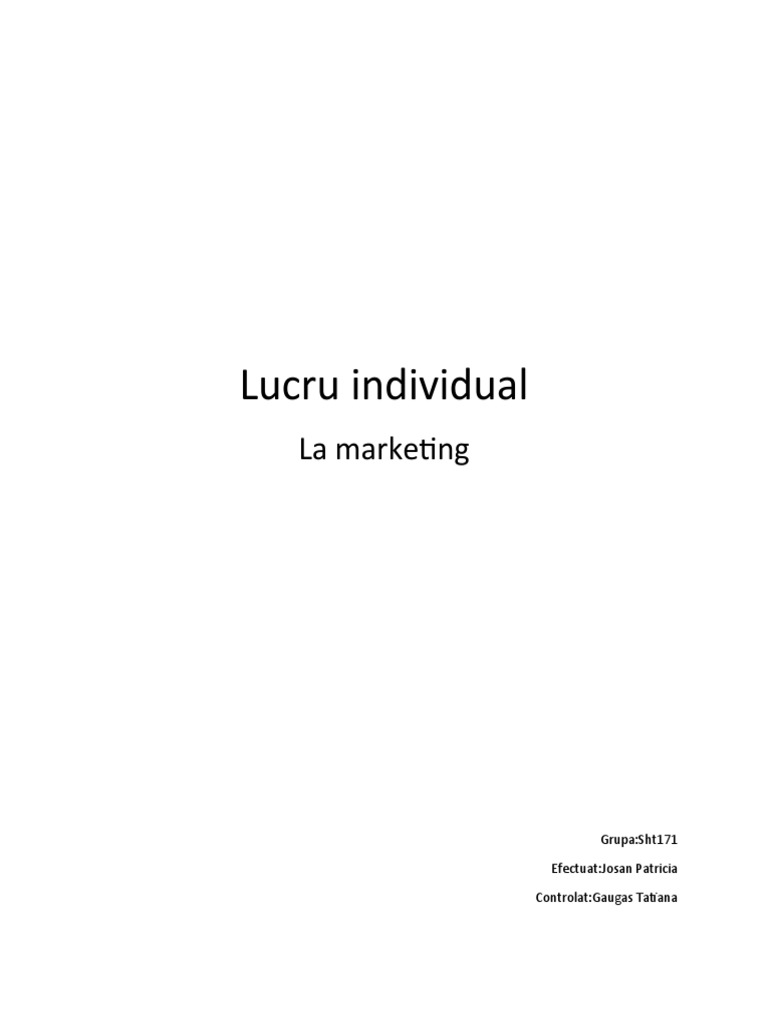 Lucru Individual Marketing | PDF