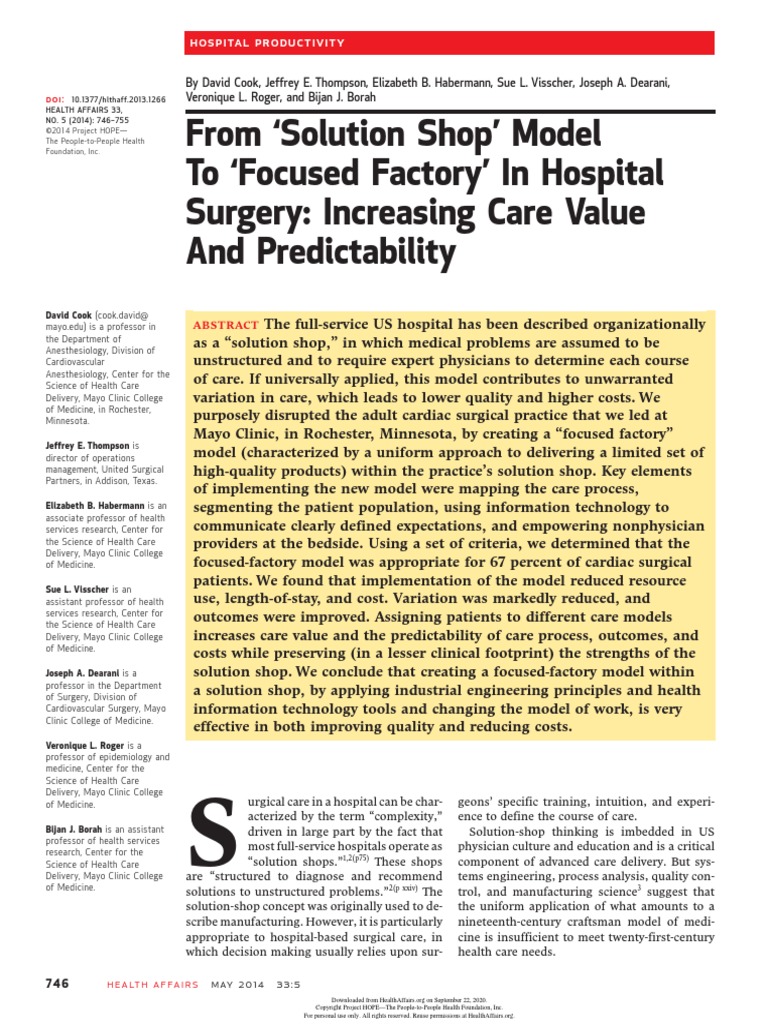 From Solution Shop' Model To Focused Factory' in Hospital Surgery ...