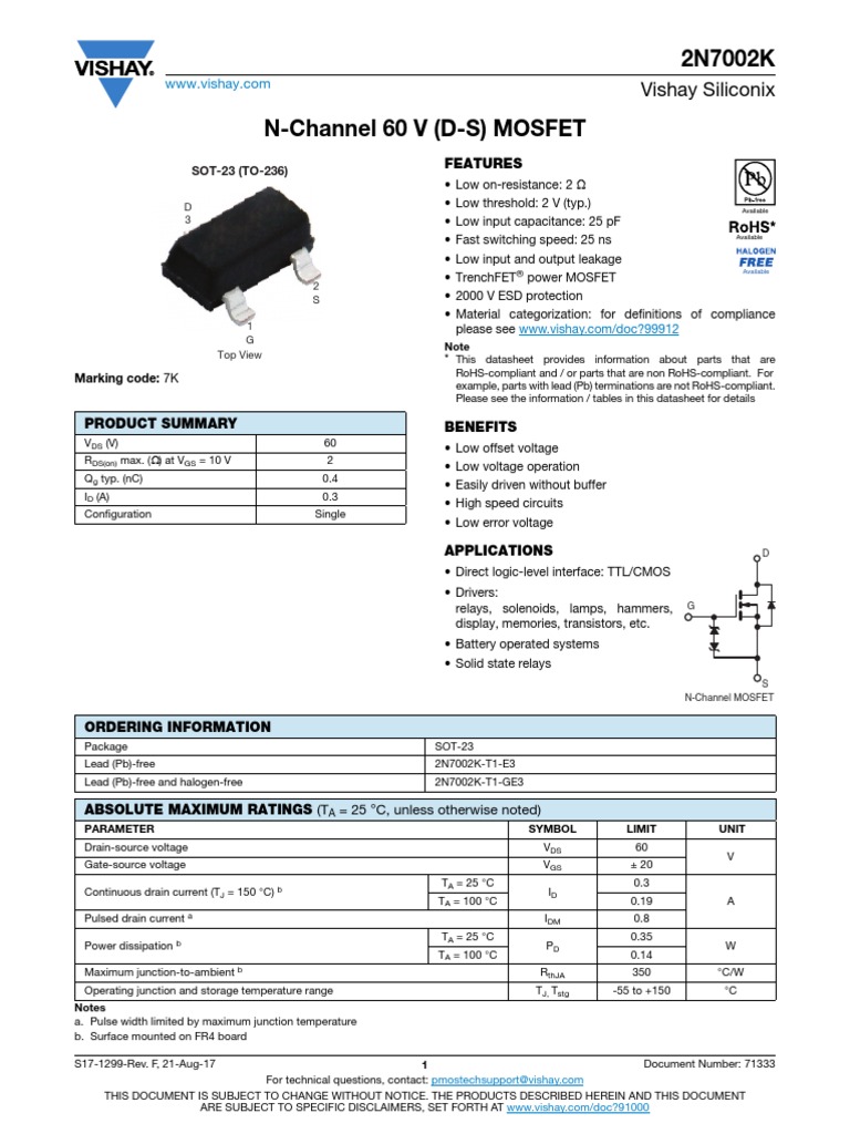 Vishay Siliconix: Features | PDF | Field Effect Transistor | Mosfet