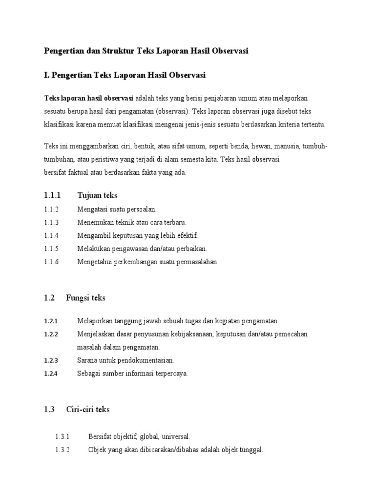 Pengertian Dan Struktur Teks Laporan Hasil Observasi | PDF