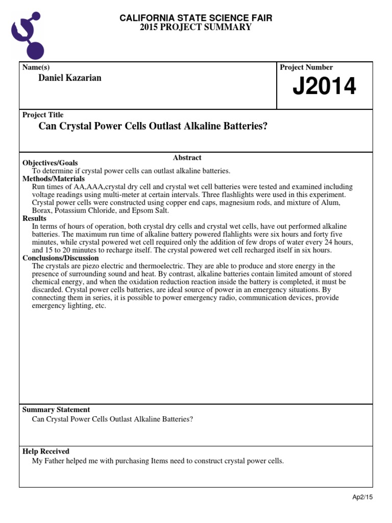 Can Crystal Power Cells Outlast Alkaline Batteries?: 2015 Project ...