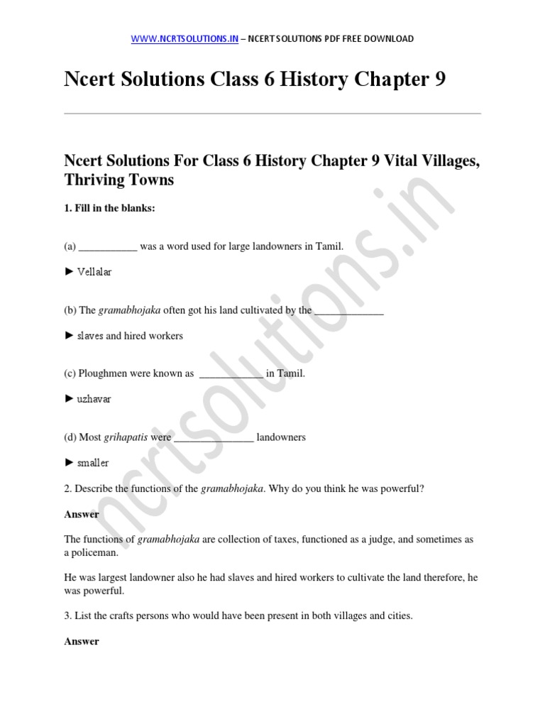 Class 6 History Chapter 9 Extra Questions And Answers Std 9 History