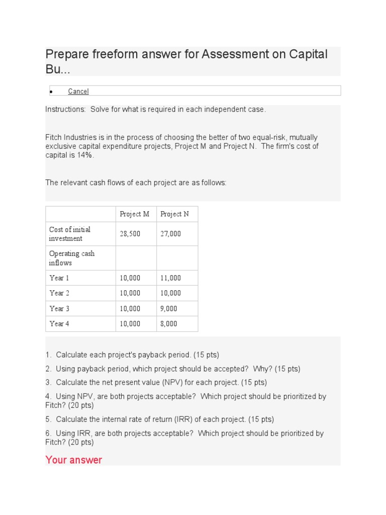 Prepare Freeform Answer For Assessment On Capital Bu.. | PDF