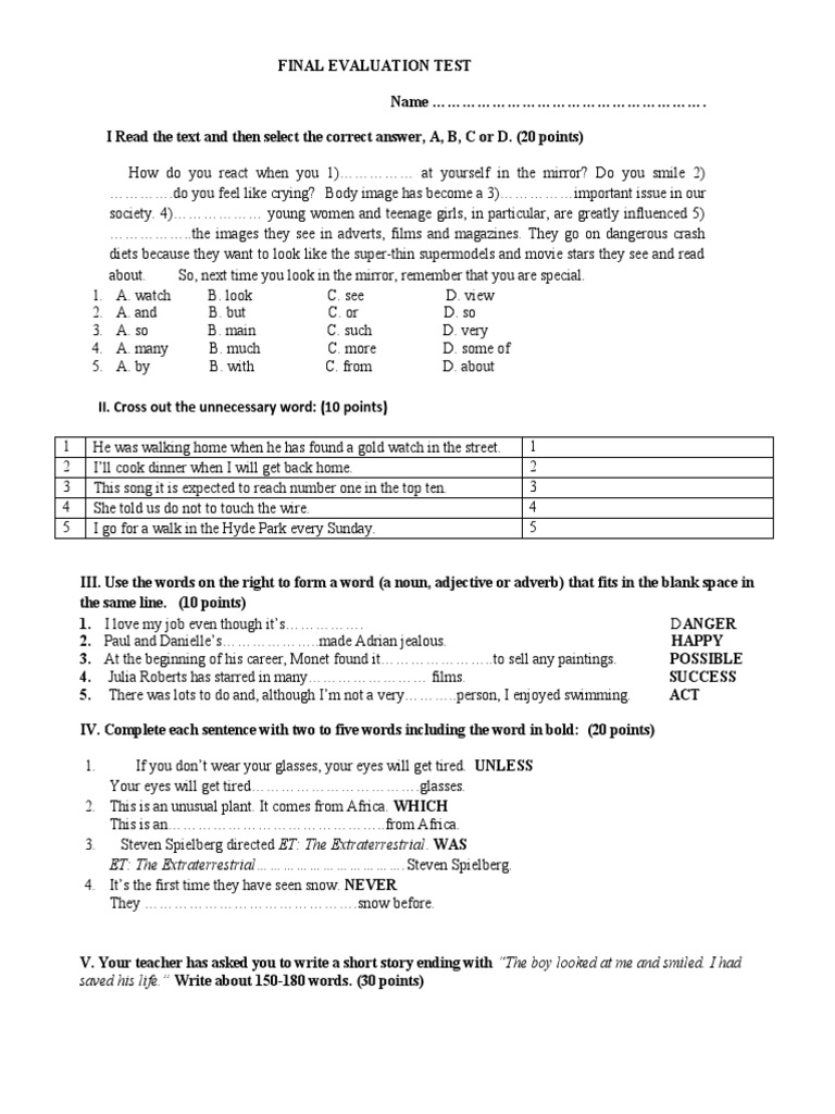 English Language Skills Test | PDF | Linguistic Typology | Syntax
