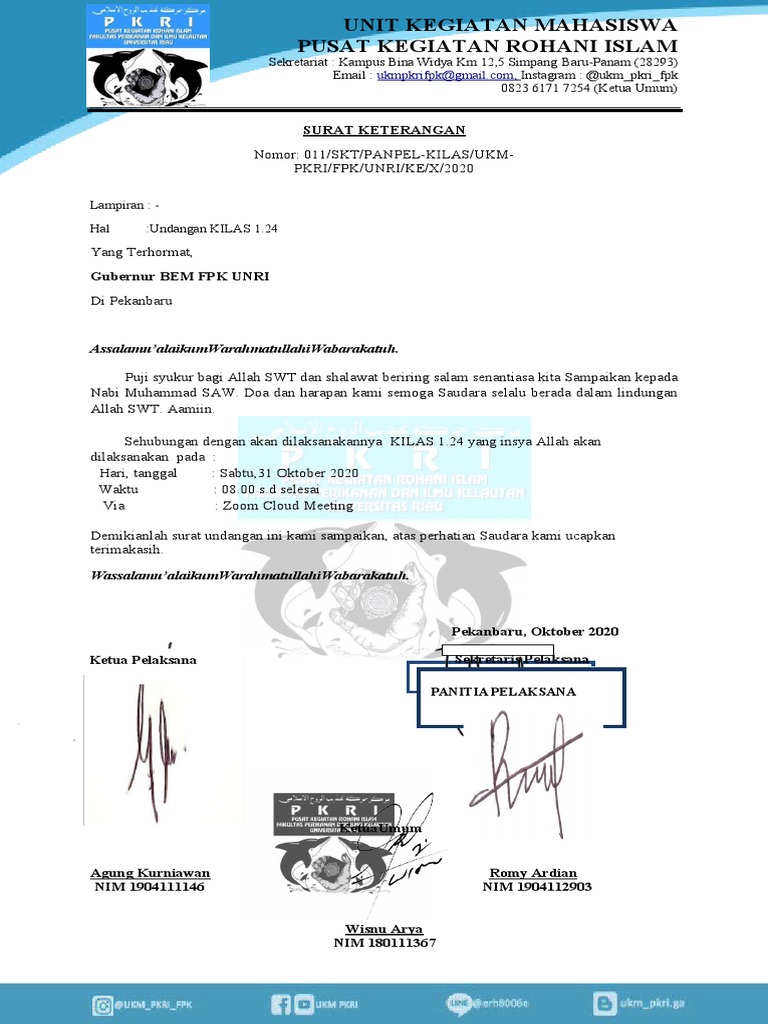 Surat Undangan Gubernur BEM FPK UNRI | PDF Surat Undangan Gubernur BEM FPK UNRI | PDF
