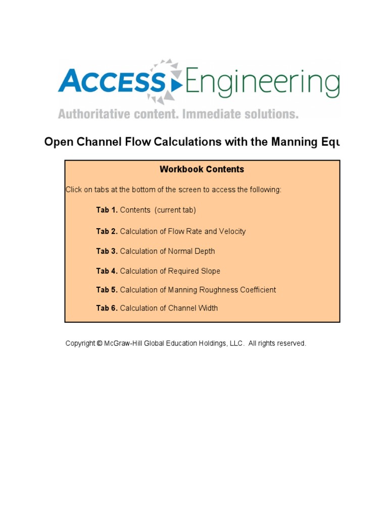 Open Channel Flow Calculations With The Manning Equation - S.I. Units ...